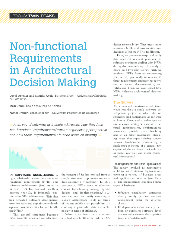 (PDF) Non-functional Requirements in Architectural Decision Making