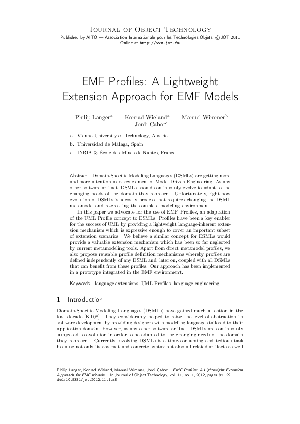 (PDF) EMF Profiles: A Lightweight Extension Approach for EMF Models
