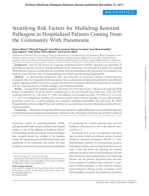 (PDF) Stratifying Risk Factors for Multidrug-Resistant Pathogens in Hospitalized Patients Coming ...