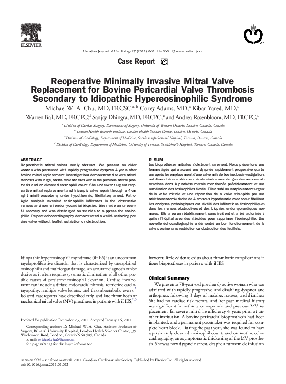 (PDF) Reoperative Minimally Invasive Mitral Valve Replacement for ...