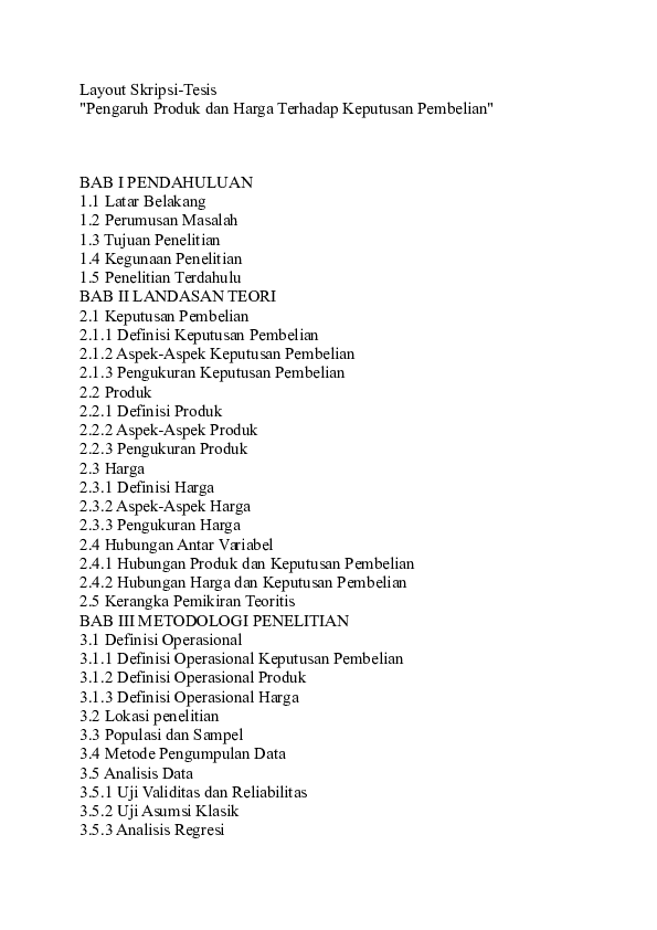 (DOC) Layout Skripsi-Tesis "Pengaruh Produk dan Harga Terhadap ...
