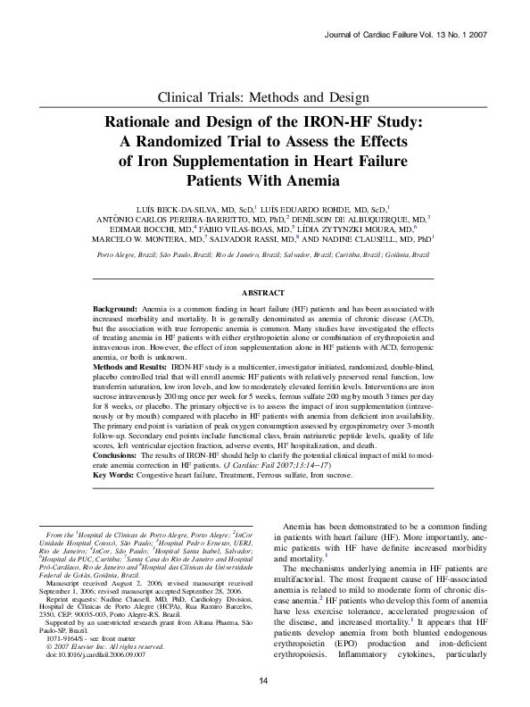 (PDF) Rationale and Design of the IRON-HF Study: A Randomized Trial to ...