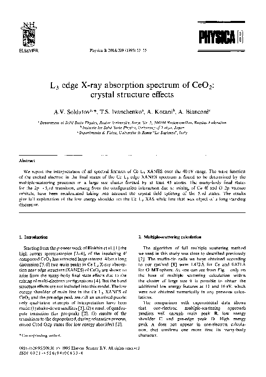 (PDF) L3 edge X-ray absorption spectrum of CeO2: crystal structure effects