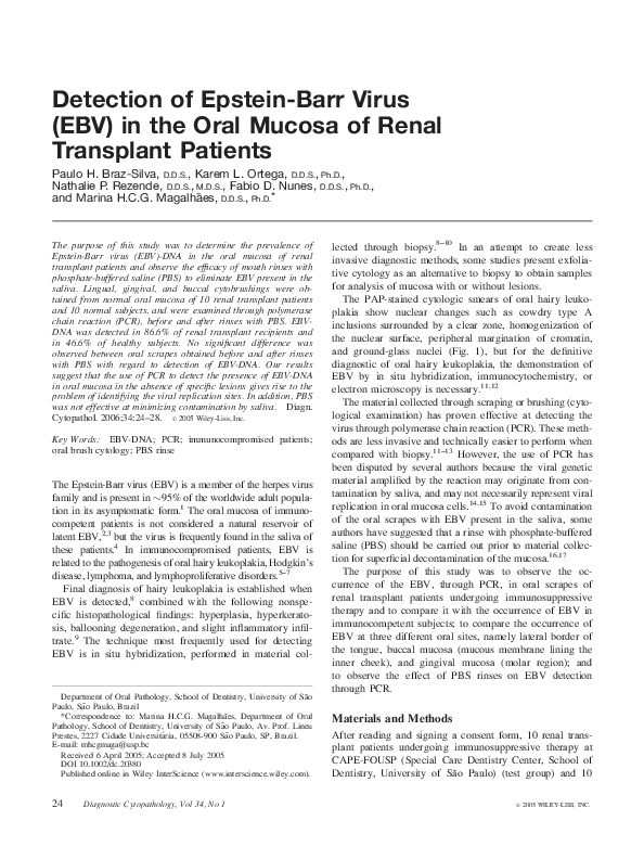 (PDF) Detection of Epstein-Barr virus (EBV) in the oral mucosa of renal ...