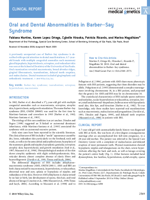 (PDF) Oral and dental abnormalities in Barber-Say syndrome