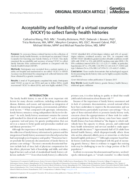 (PDF) Acceptability and feasibility of a virtual counselor (VICKY) to ...