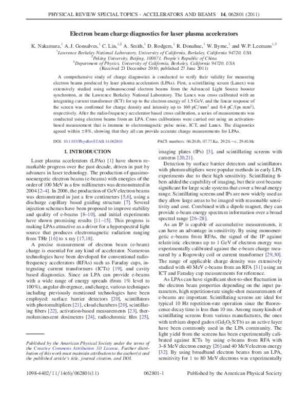 (PDF) Electron beam charge diagnostics for laser plasma accelerators