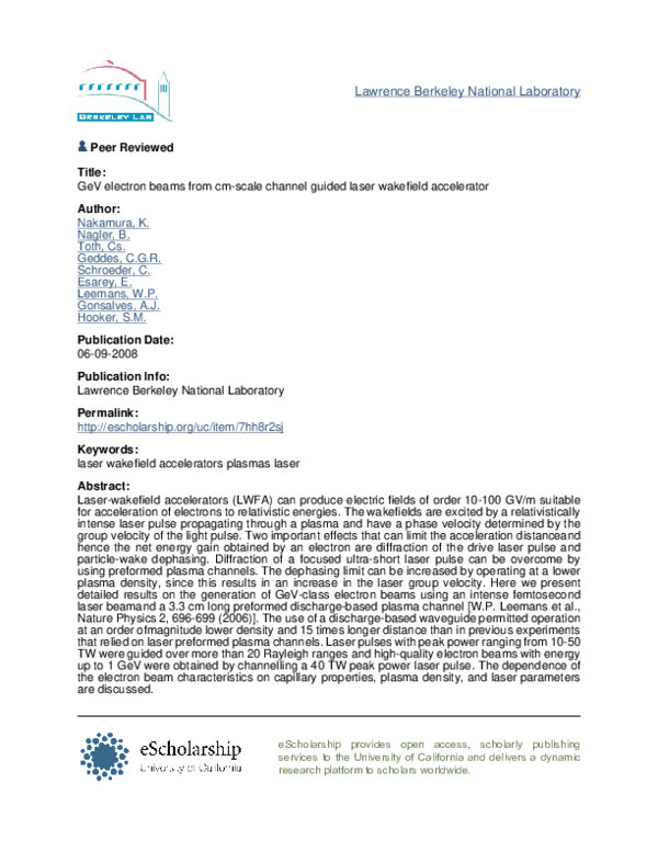 (PDF) GeV electron beams from a centimeter-scale channel guided laser wakefield accelerator