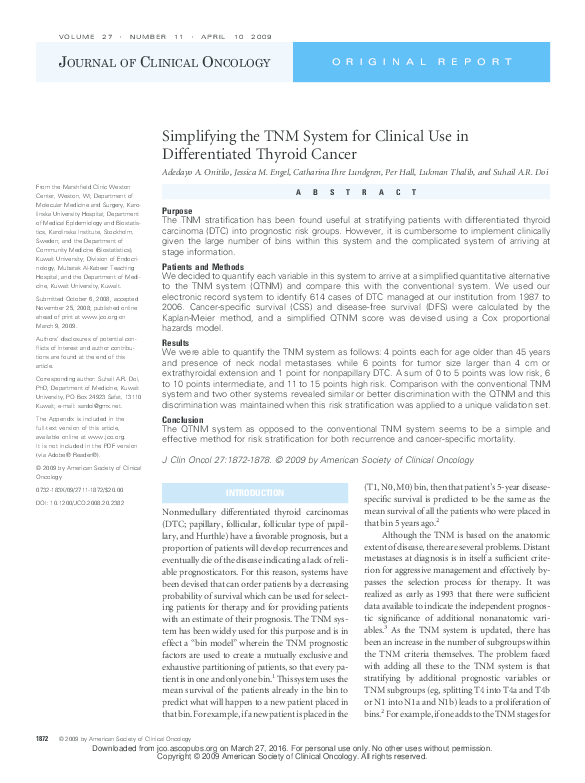 (PDF) Simplifying the TNM System for Clinical Use in Differentiated ...