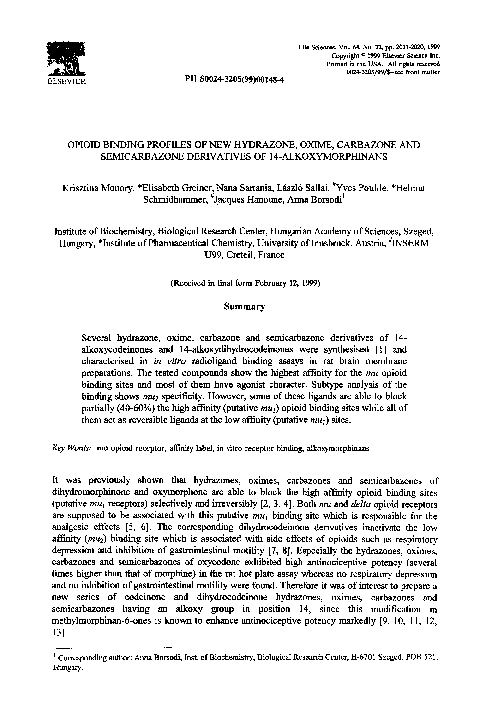 (PDF) Opioid binding profiles of new hydrazone, oxime, carbazone and ...