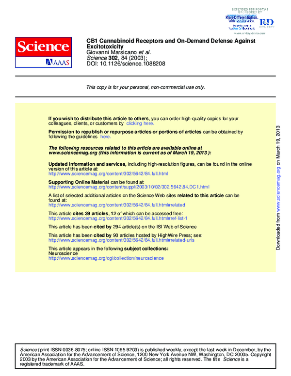 (PDF) CB1 Cannabinoid Receptors and On-Demand Defense Against ...