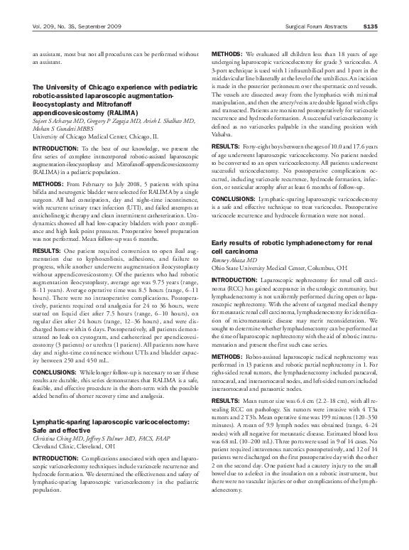 (PDF) The University of Chicago Experience with Pediatric Robotic ...