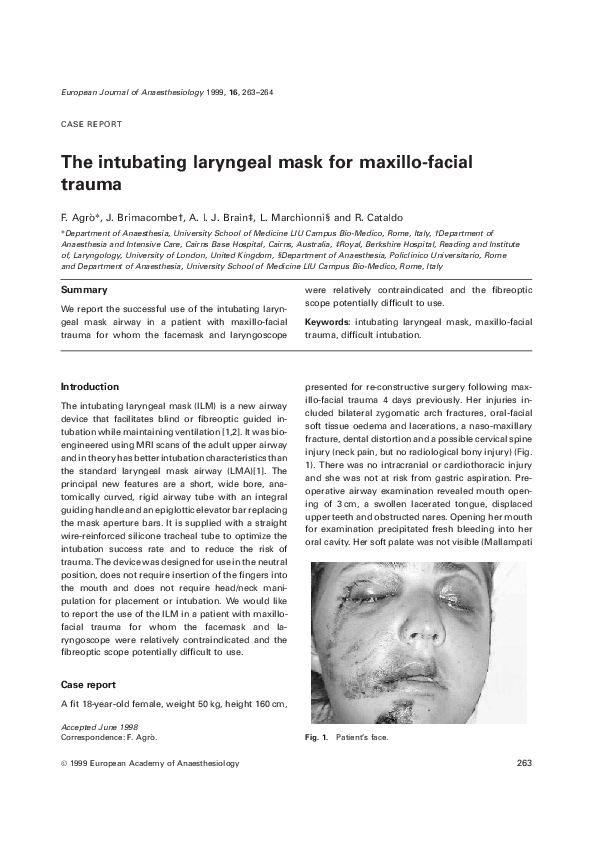(PDF) The intubating laryngeal mask for maxillo-facial trauma