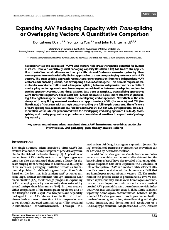 (PDF) Expanding AAV Packaging Capacity with Trans-splicing or ...