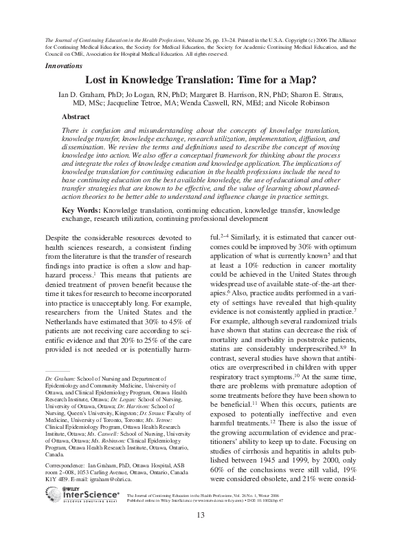 (PDF) Lost in knowledge translation: Time for a map?