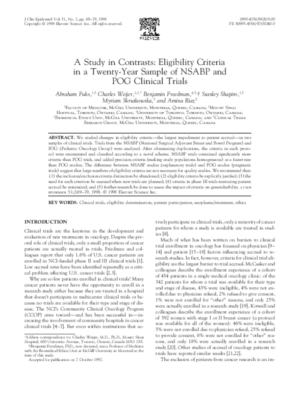 (PDF) A study in contrasts: eligibility criteria in a twenty-year ...