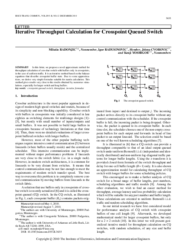 Pdf Iterative Throughput Calculation For Crosspoint Queued Switch