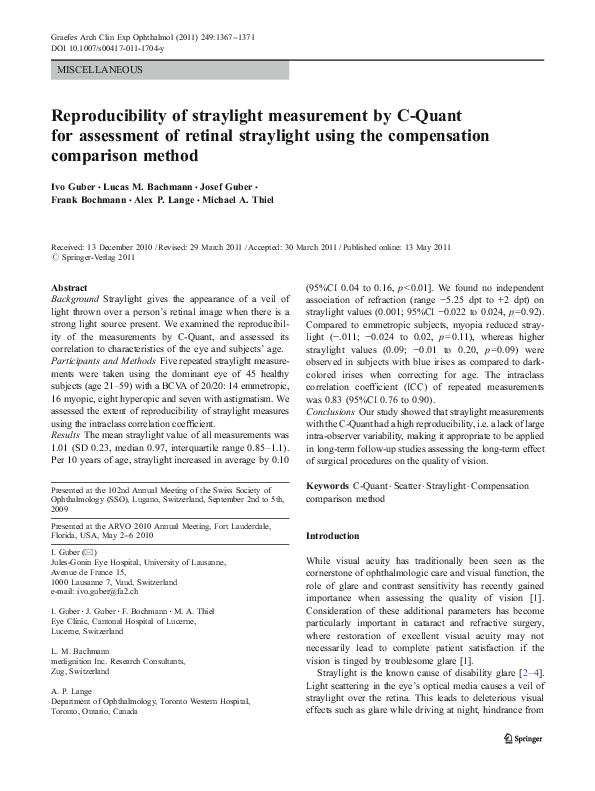 (PDF) Reproducibility of straylight measurement by C-Quant for ...