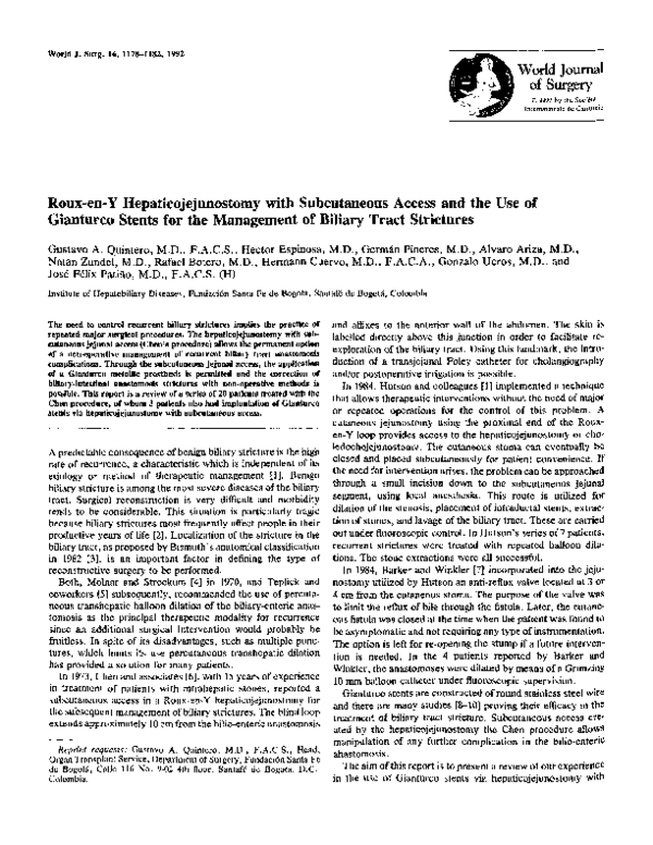 (PDF) Roux-en-Y hepaticojejunostomy with subcutaneous access and the ...