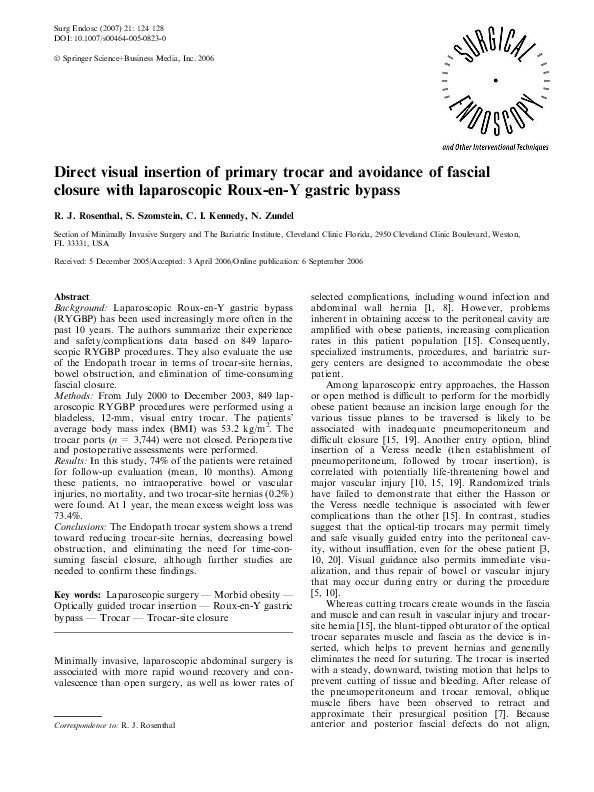 (PDF) Direct visual insertion of primary trocar and avoidance of ...