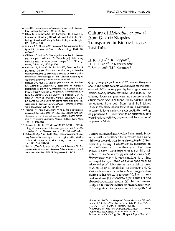 (PDF) Culture ofHelicobacter pylori from gastric biopsies transported ...