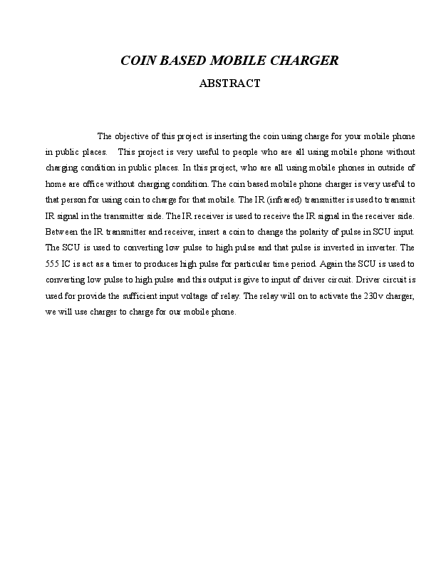 (DOC) COIN BASED MOBILE CHARGER