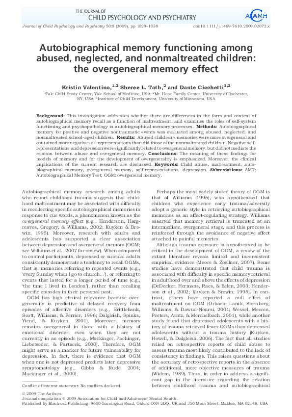 (PDF) Autobiographical memory functioning among abused, neglected, and ...