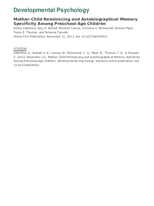 (PDF) Mother–child reminiscing and autobiographical memory specificity ...