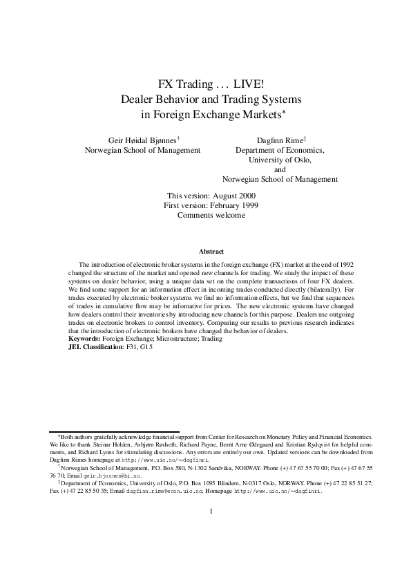 (PDF) Dealer behavior and trading systems in foreign exchange markets