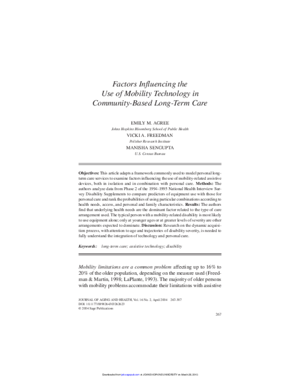 (PDF) Factors Influencing the Use of Mobility Technology in Community ...