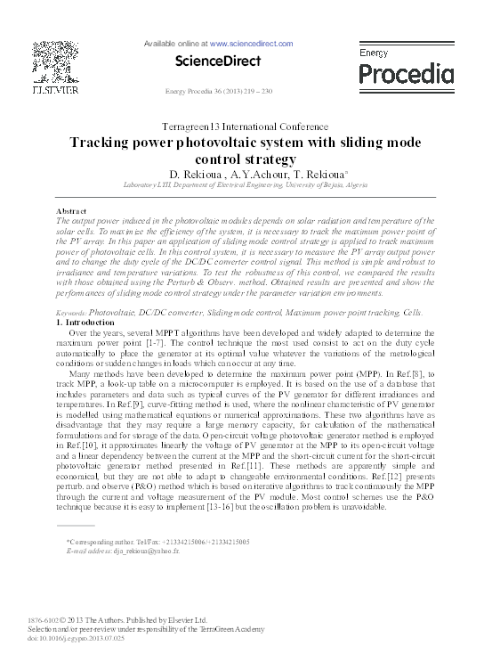 (PDF) Tracking power photovoltaic system with sliding mode control strategy