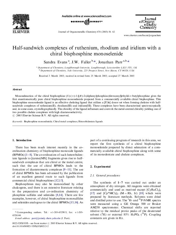 (PDF) Half-sandwich complexes of ruthenium, rhodium and iridium with a chiral bisphosphine ...