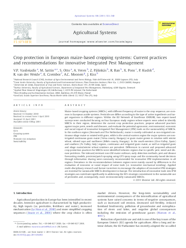 (PDF) Crop protection in European maize-based cropping systems: Current practices and ...