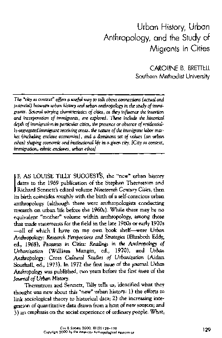 (PDF) Urban History, Urban Anthropology, and the Study of Migrants in ...