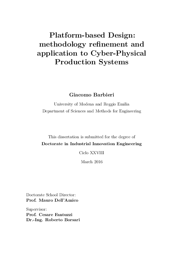 (PDF) Platform-based Design: methodology refinement and application to Cyber-Physical Production ...