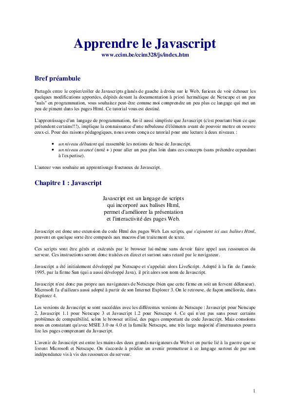 (PDF) Apprendre le java script