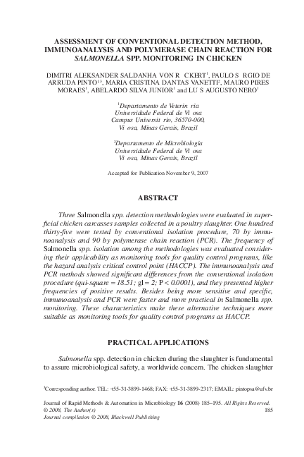 (PDF) ASSESSMENT OF CONVENTIONAL DETECTION METHOD, IMMUNOANALYSIS AND ...