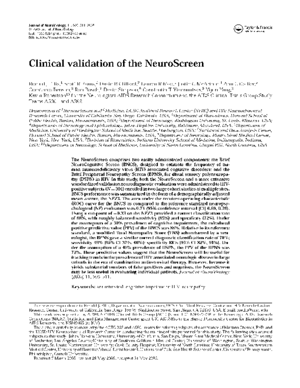 (PDF) Clinical validation of the NeuroScreen