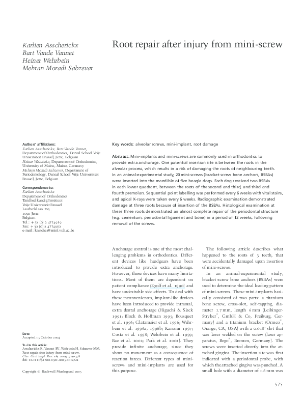 (PDF) Root repair after injury from mini-screw
