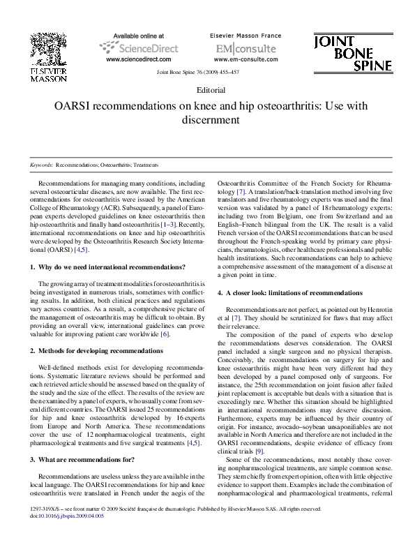 (PDF) OARSI recommendations on knee and hip osteoarthritis: Use with ...