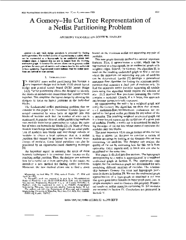 (PDF) A Gomory-Hu cut tree representation of a netlist partitioning problem