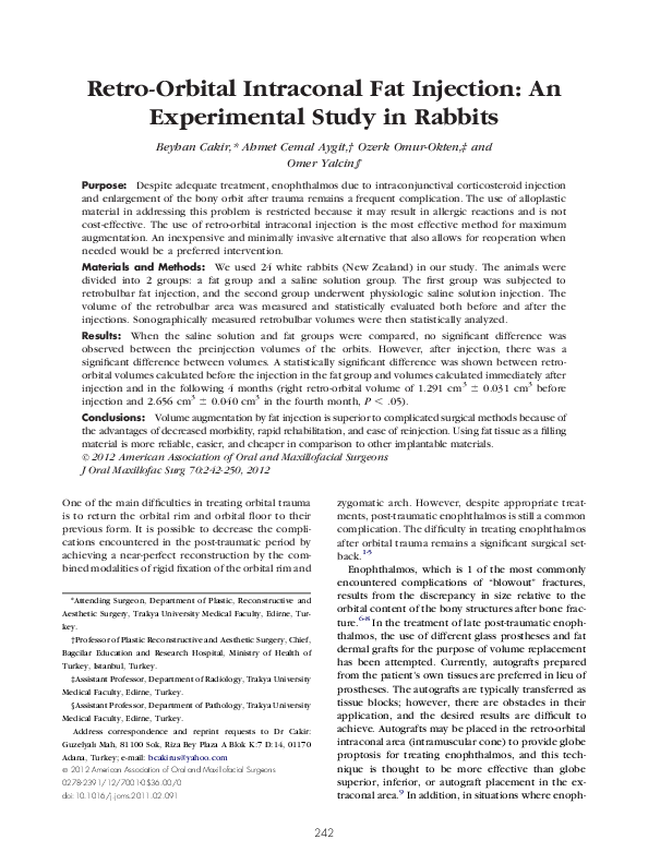 (PDF) Retro-Orbital Intraconal Fat Injection: An Experimental Study in ...