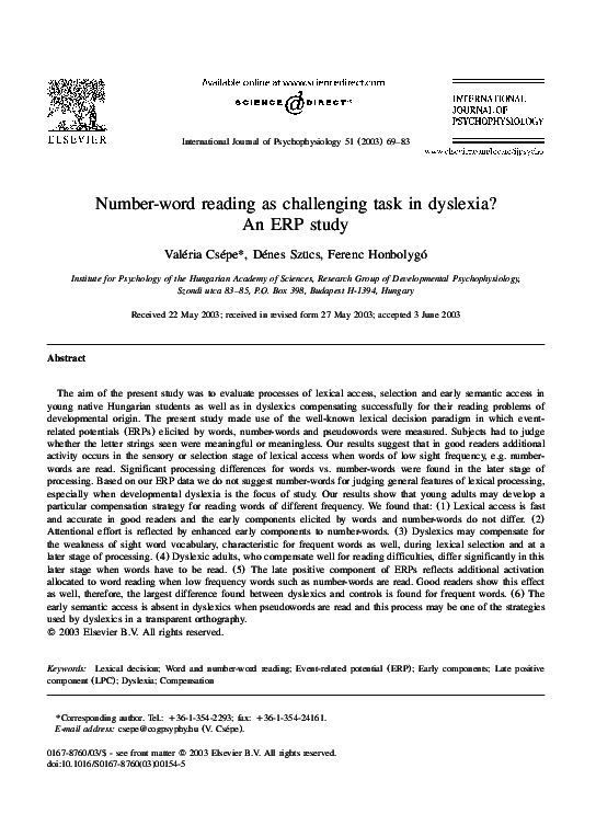 (PDF) Number-word reading as challenging task in dyslexia? An ERP study