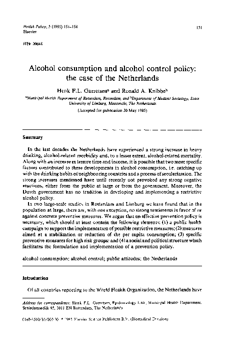(PDF) Alcohol consumption and alcohol control policy: the case of the ...