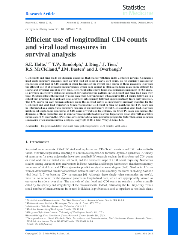 (PDF) Efficient use of longitudinal CD4 counts and viral load measures in survival analysis