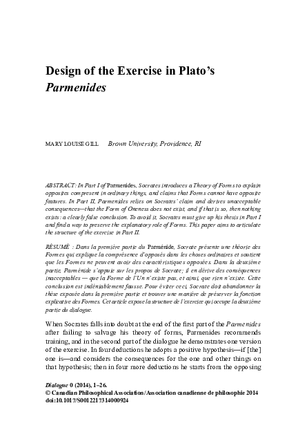(PDF) Gill Design of the Exercise in Plato's Parmenides