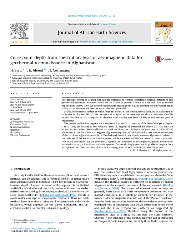 (PDF) Curie point depth from spectral analysis of aeromagnetic data ...