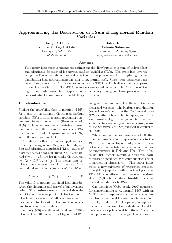 Pdf Approximating The Distribution Of A Sum Of Log Normal Random Variables