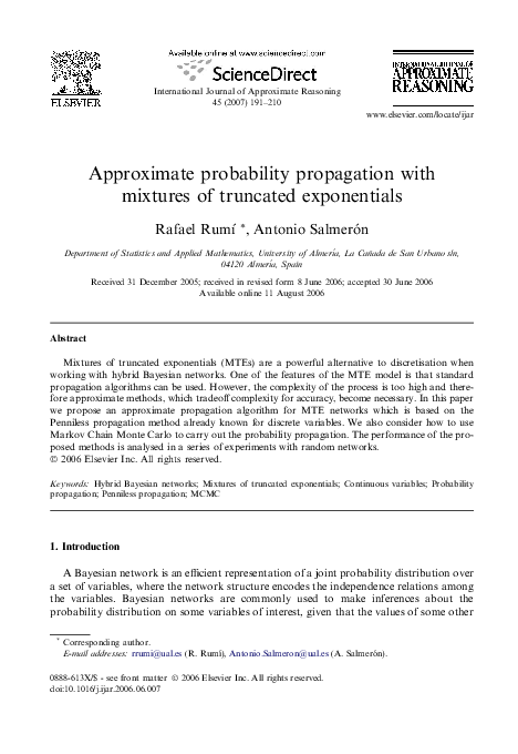 (PDF) Approximate probability propagation with mixtures of truncated exponentials