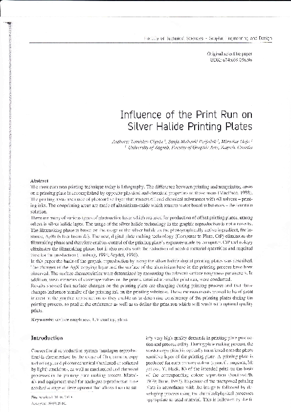 (PDF) INFLUENCE OF THE PRINT RUN ON SILVER HALIDE PRINTING PLATES